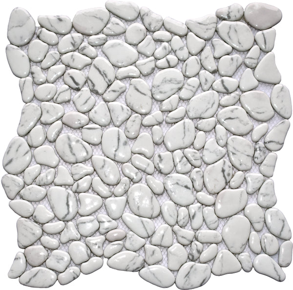 White Polished Recycled Glass Pebble Tile – Pebble Tile Mosaics