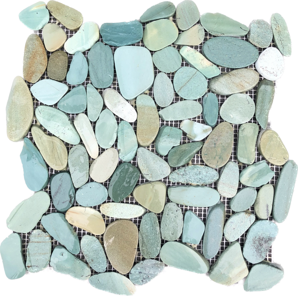 Sliced Aqua Pebble Tile – Pebble Tile Mosaics